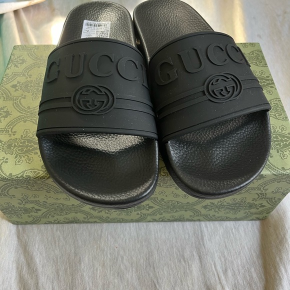 Gucci | Shoes | Gucci Rubber Logo Slides Nwt | Poshmark
